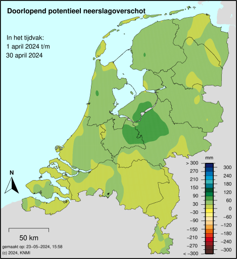 KNMI - Archief doorlopend potentieel neerslagoverschot (gevalideerde data)